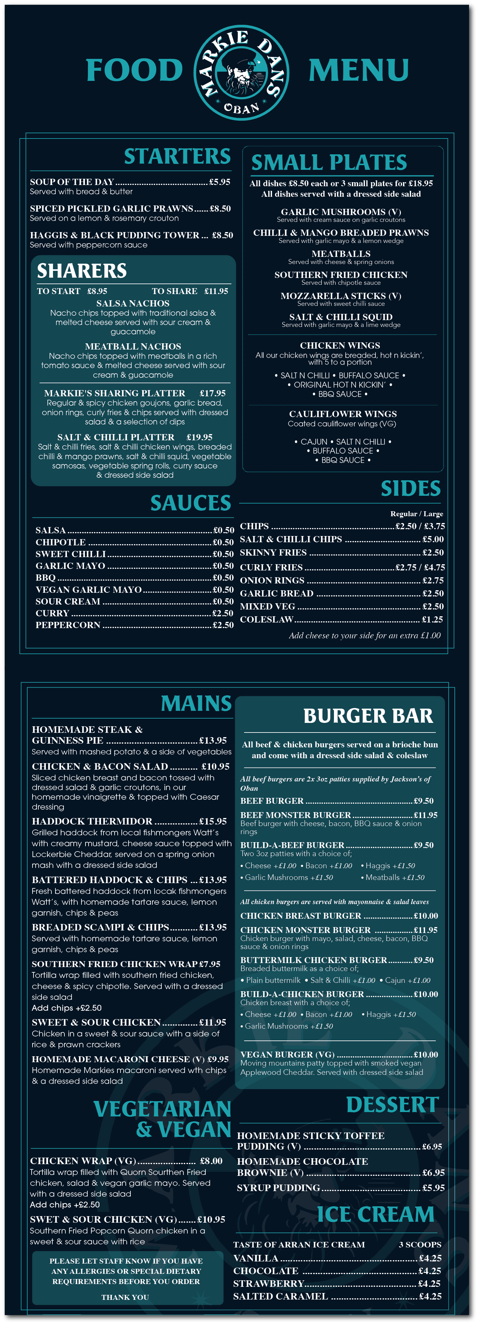 Markie Dans :: Food & Drink Menus