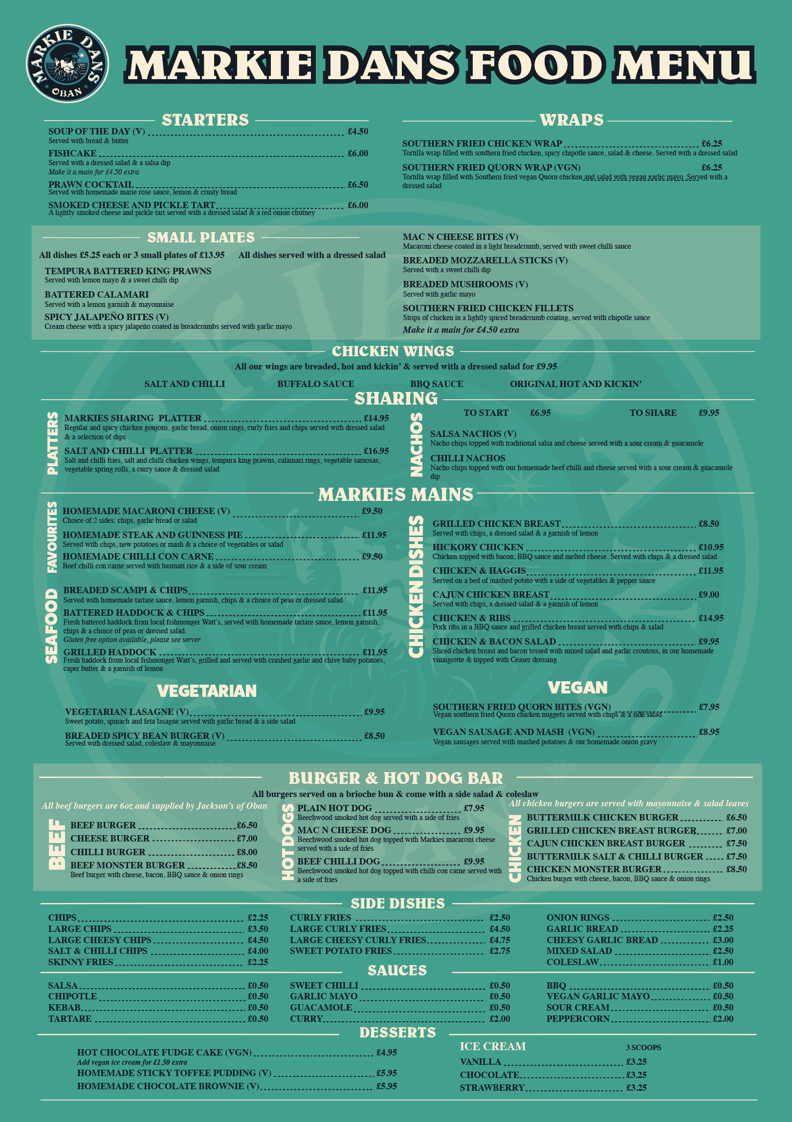 Markie Dans :: Food & Drink Menus
